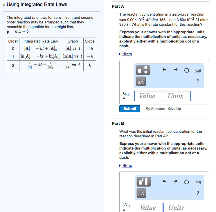 Solved ± Using Integrated Rate Laws Part A The reactant | Chegg.com
