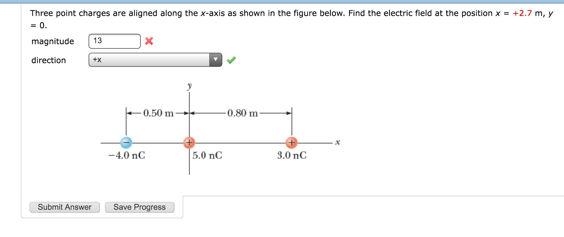 Solved Three point charges are aligned along the x-axis as | Chegg.com