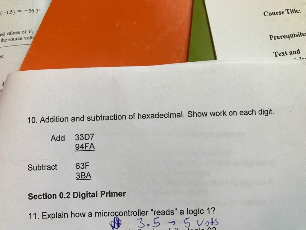 Solved Addition and subtraction of hexadecimal. Show work on | Chegg.com