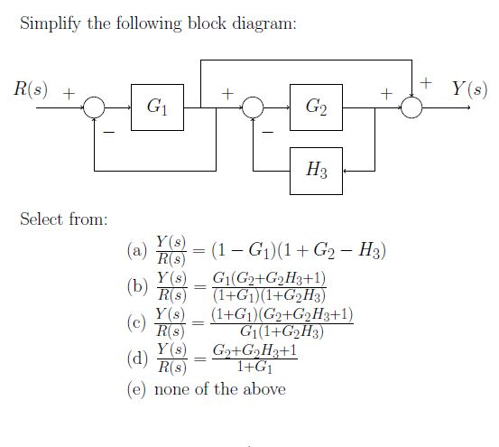 Solved Simplify the following block diagram R(s) + G2 Select | Chegg.com