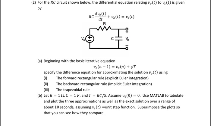 Solved (2) For the RC circuit shown below, the differential | Chegg.com