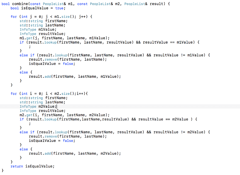 Solved bool combine (const PeopleList& m1, const PeopleList& | Chegg.com