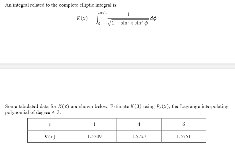 Solved An integral related to the complete elliptic integral | Chegg.com