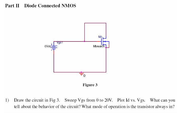 Solved Part II Diode Connected NMOS M3 Mbreak友 0 Figure 3 | Chegg.com