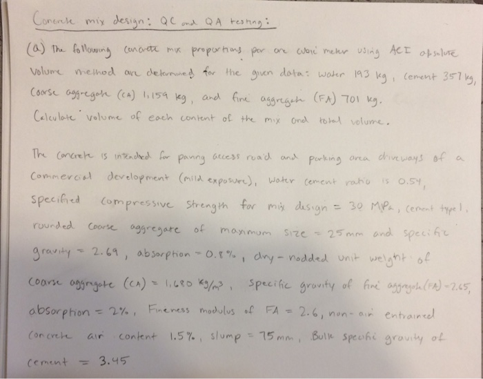 Solved The following concrete properties for one meter | Chegg.com