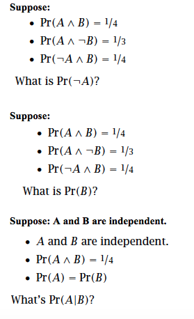 Solved Suppose: Pr(A^B) = 1/4 Pr(A^not B?) = 1/3 Pr(not | Chegg.com