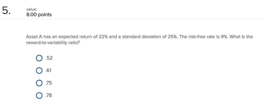 Solved Asset A has an expected return of 22% and a standard | Chegg.com