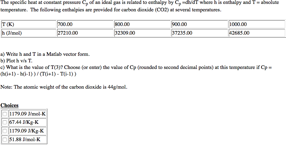 Solved The specific heat at constant pressure Cp of an ideal | Chegg.com