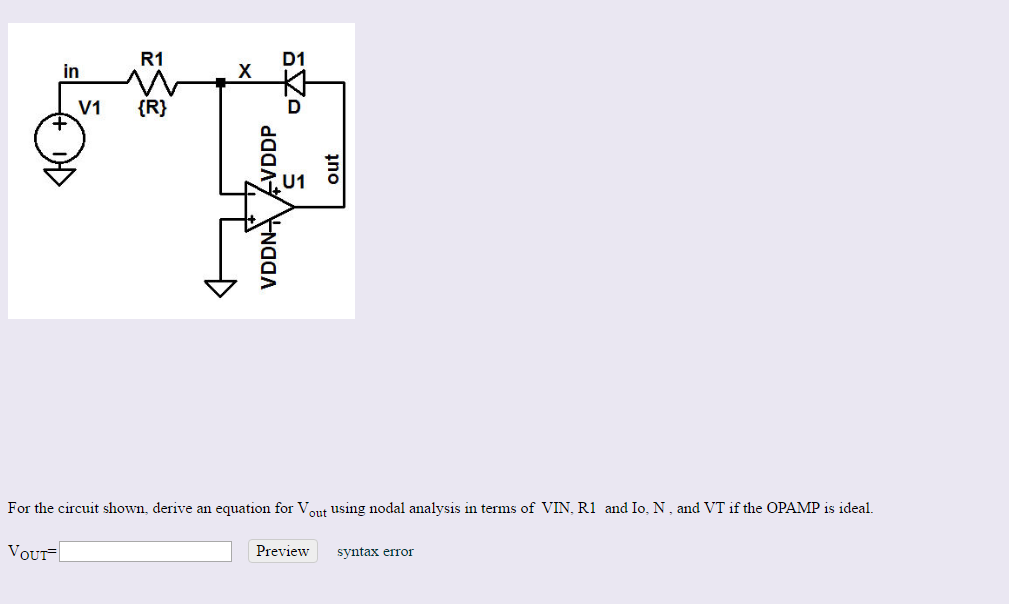 Solved For the circuit shown, derive an equation for V_out | Chegg.com