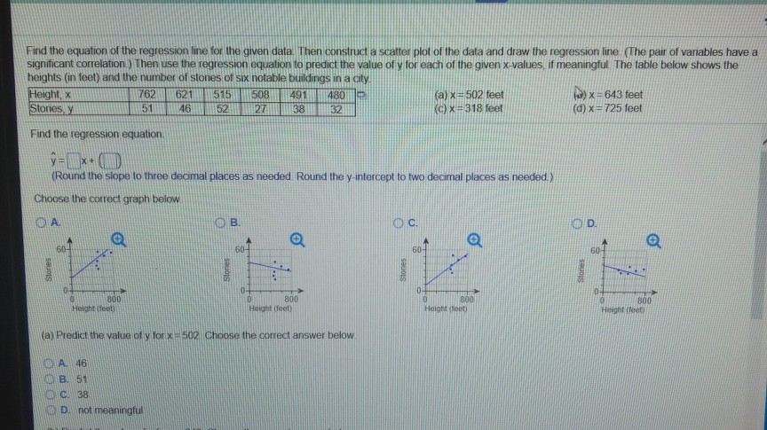 Solved Find the equation of the regression line for the | Chegg.com