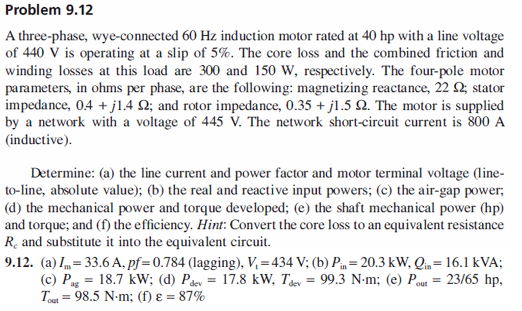 Solved Problem 9.12 A three-phase, wye-connected 60 Hz | Chegg.com