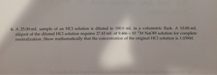 Solved A 25.00-mL sample of an HCI solution is diluted to | Chegg.com