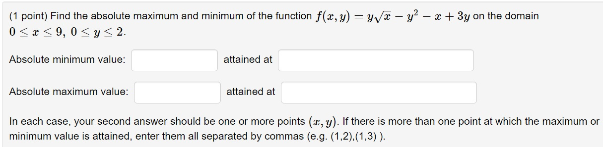 Solved Find the absolute maximum and minimum of the function | Chegg.com