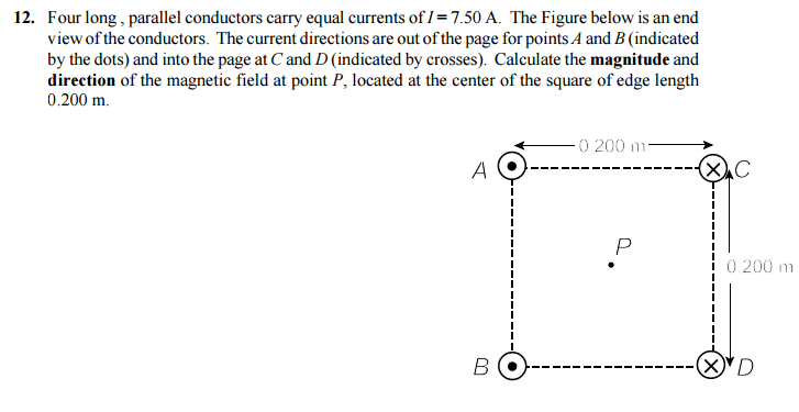 Solved Four long, parallel conductors carry equal currents | Chegg.com
