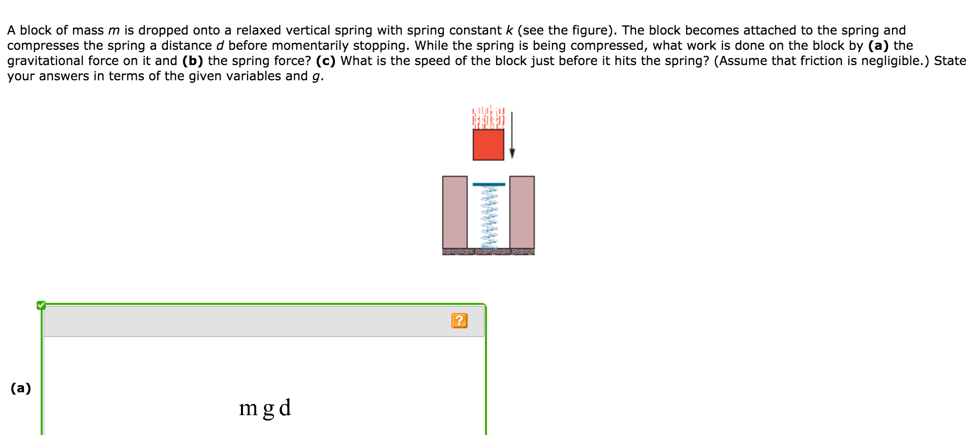 Solved A block of mass m is dropped onto a relaxed vertical | Chegg.com