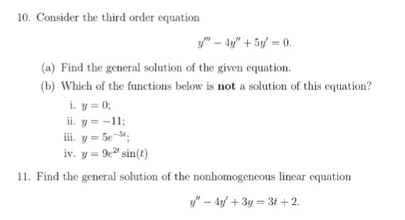 Solved 10. Consider the third order equation y"-4y" + 51/ = | Chegg.com