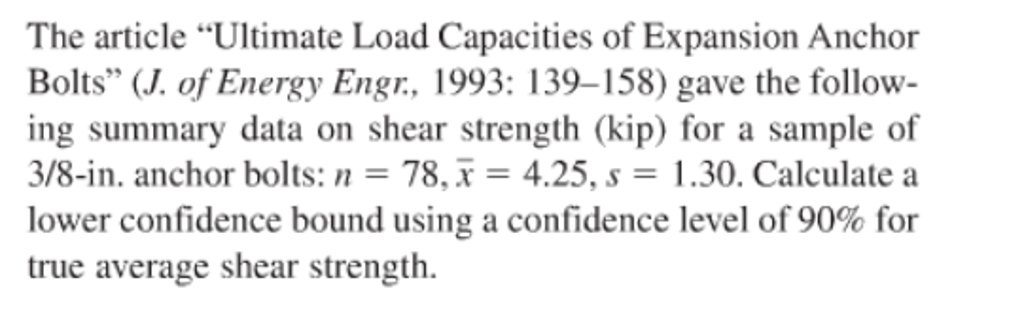 Solved The article "Ultimate Load Capacities of Expansion | Chegg.com
