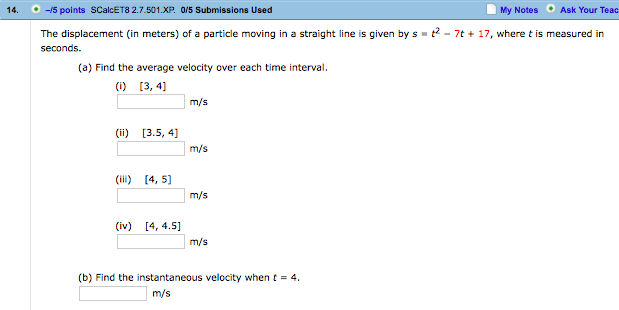 Solved The displacement (in meters) of a particle moving in | Chegg.com