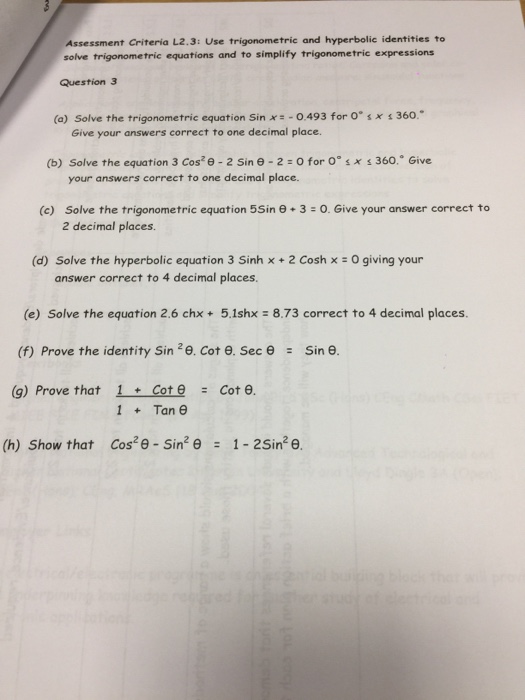 Solved Assessment Criteria L2.3- Use trigonometric and | Chegg.com