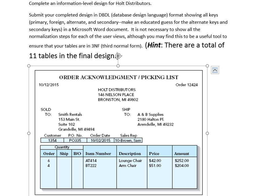 Complete an information-level design for Holt | Chegg.com