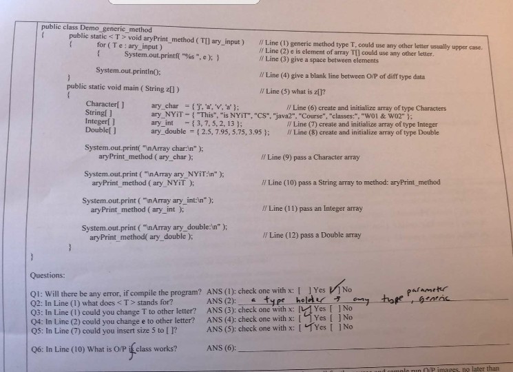 Solved public class Demo generic _method publie static * T | Chegg.com