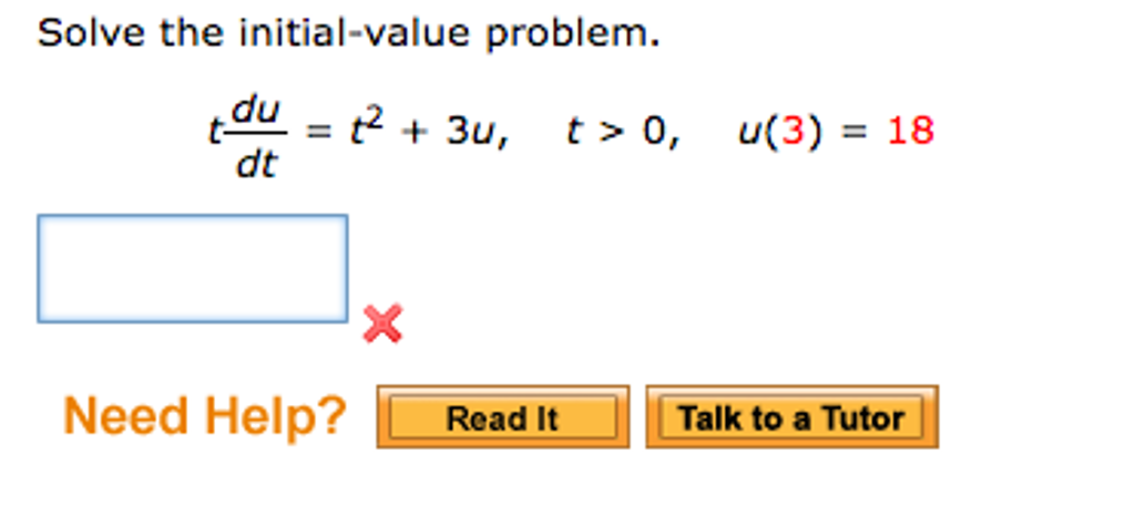 Solved Solve the initial-value problem. t du/dt =t^2 +3u, | Chegg.com
