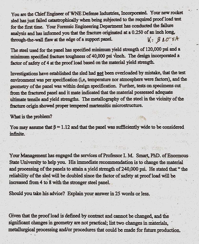 Solved You are the Chief Engineer of WNE Defense Industries, | Chegg.com