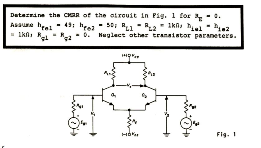 Solved Determine the CMRR of the circuit in Fig. 1 for R_E = | Chegg.com