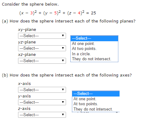 Solved Consider the sphere below. (x - 3)^2 + (y - 5)^2 + (z | Chegg.com