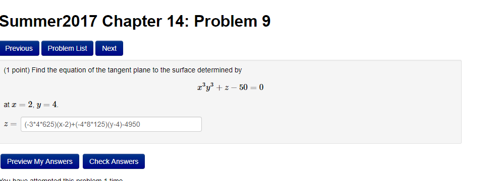 Solved Find the equation of the tangent plane to the surface | Chegg.com
