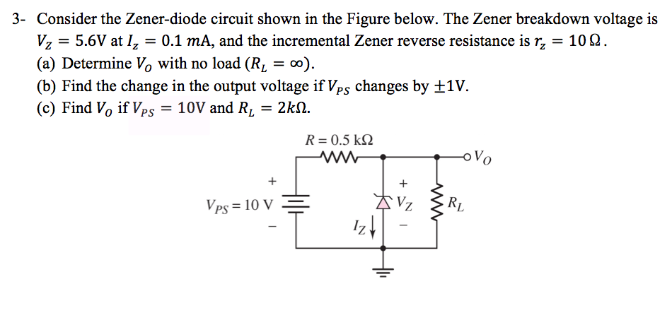 Solved Consider the Zener-diode circuit shown in the Figure | Chegg.com