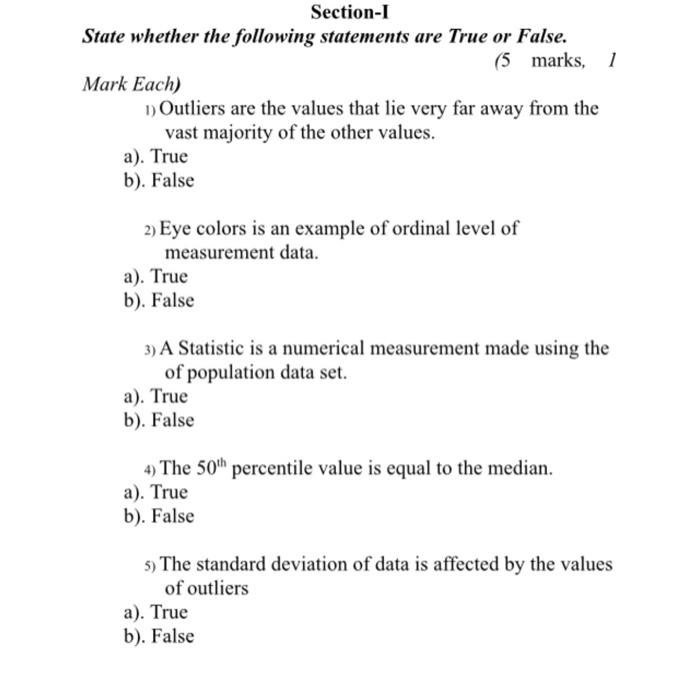 Solved Section-I State whether the following statements are | Chegg.com