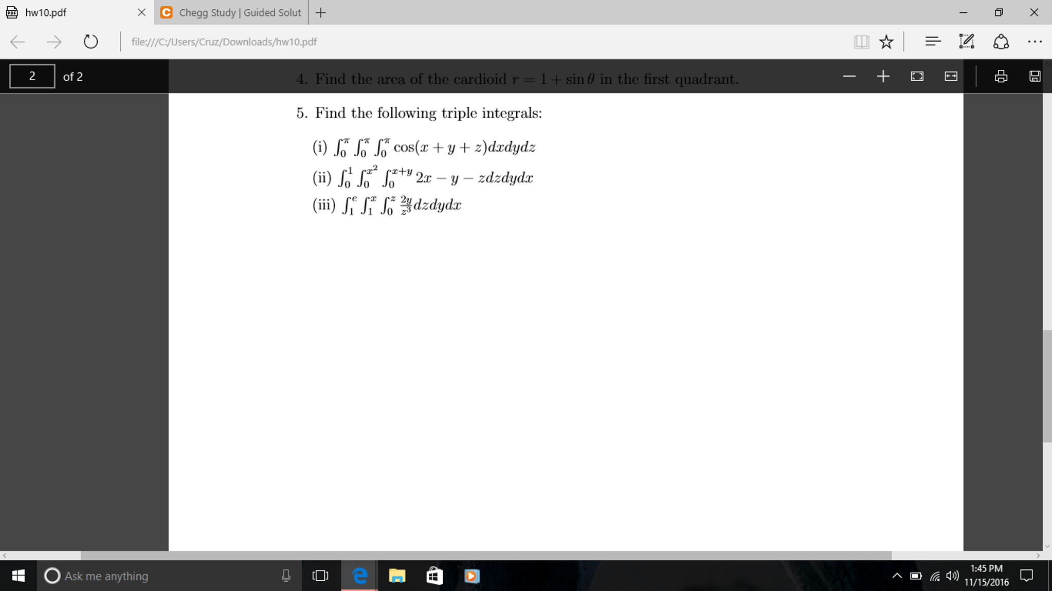 Solved Find the following triple integrals: Integral^pi_0 | Chegg.com