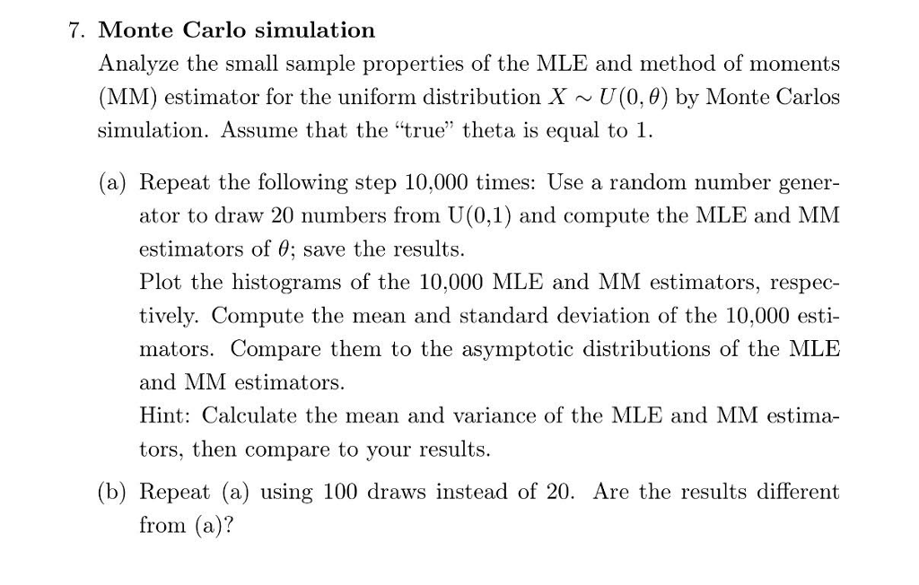 Monte Carlo simulation Analyze the small sample | Chegg.com
