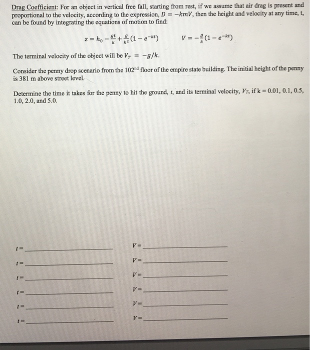 Solved For an object in vertical free fall, starting from | Chegg.com