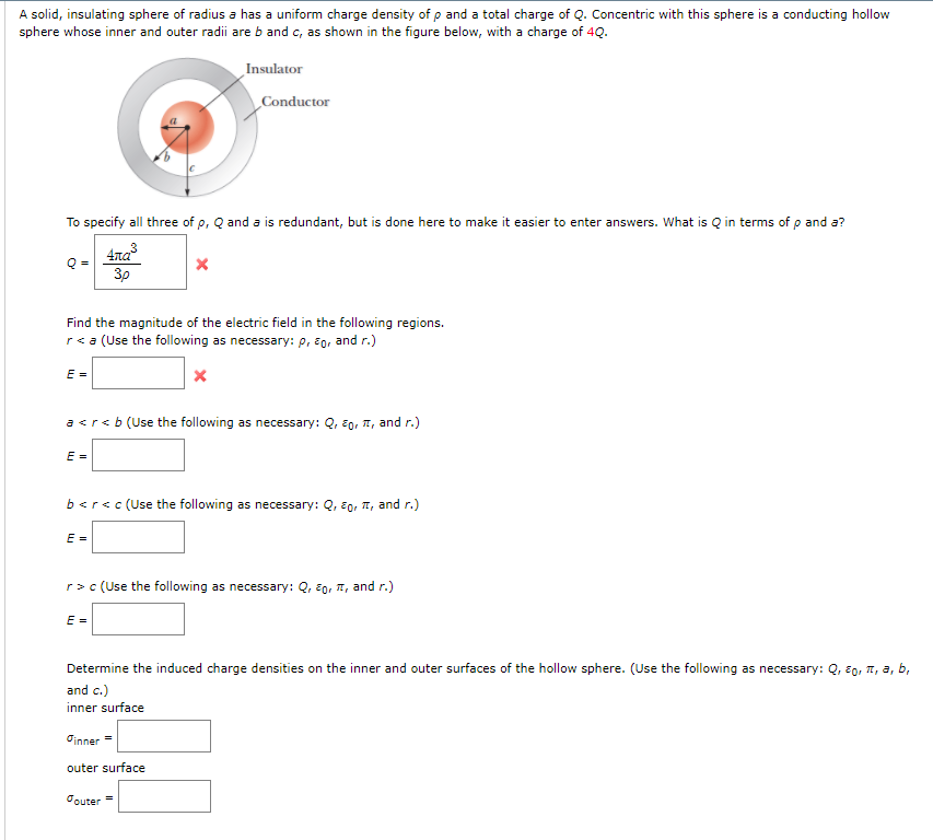 Solved A solid, insulating sphere of radius a has a uniform | Chegg.com