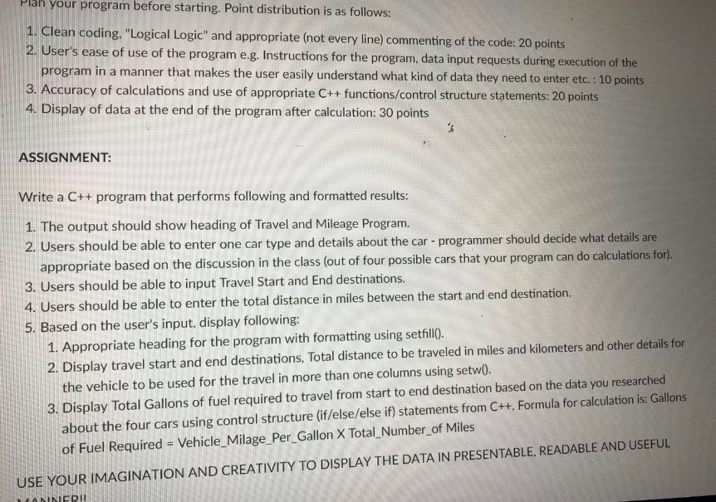 Solved Plan your program before starting. Point distribution | Chegg.com