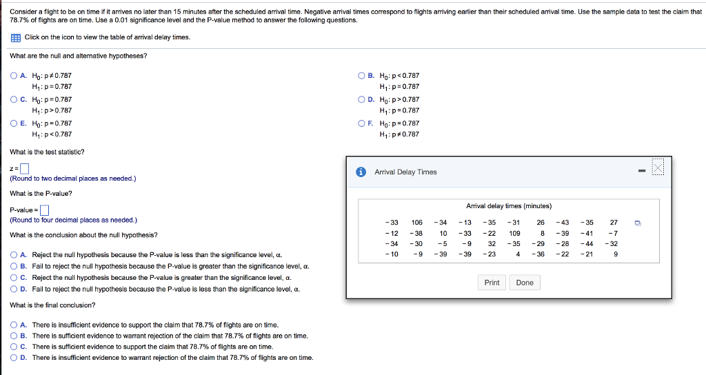 Solved Consider a flight to be on time if it arrives no | Chegg.com