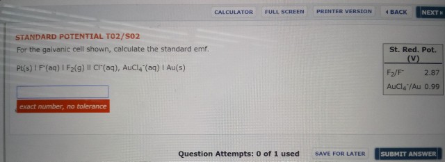Solved CALCULATOR FULL SCREEN PRINTER VERSION BACK STANDARD | Chegg.com
