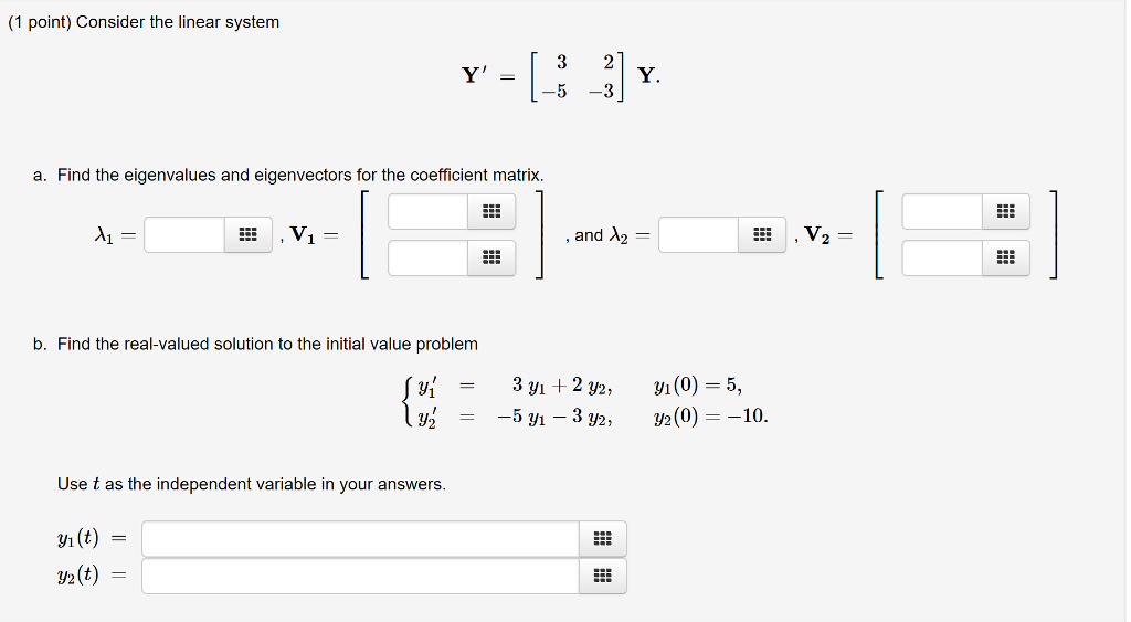 Solved (1 point) Consider the linear system Y. a. Find the | Chegg.com