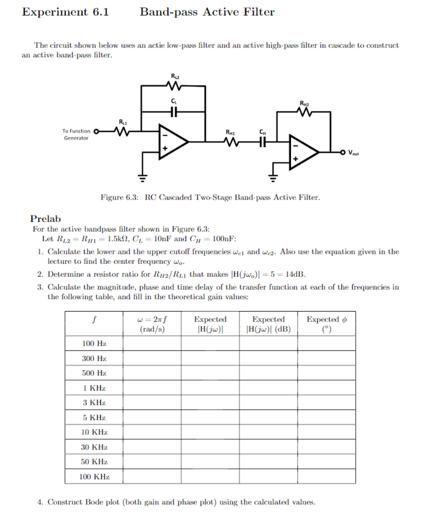 Solved Experiment 61 Band Pass Active Filter The Circuit
