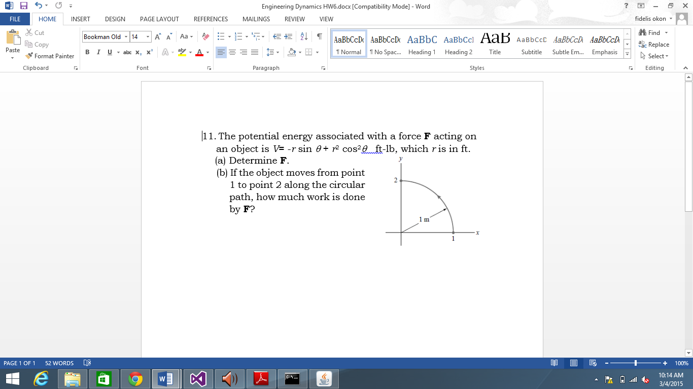 Solved 11. The potential energy associated with a force F | Chegg.com