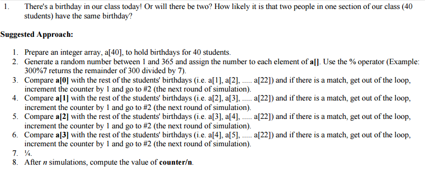 Solved 1. There's a birthday in our class today! Or will | Chegg.com