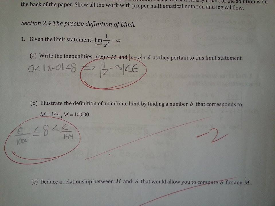 Solved Given the limit statement: lim x rightarrow 0 1/x^2 = | Chegg.com