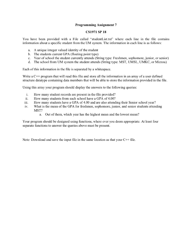 Solved Programming Assignment 7 CS1971 SP 18 You have been | Chegg.com