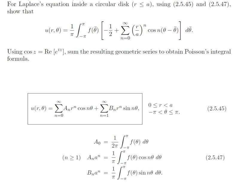 Solved For Laplace's equation inside a circular disk (r | Chegg.com