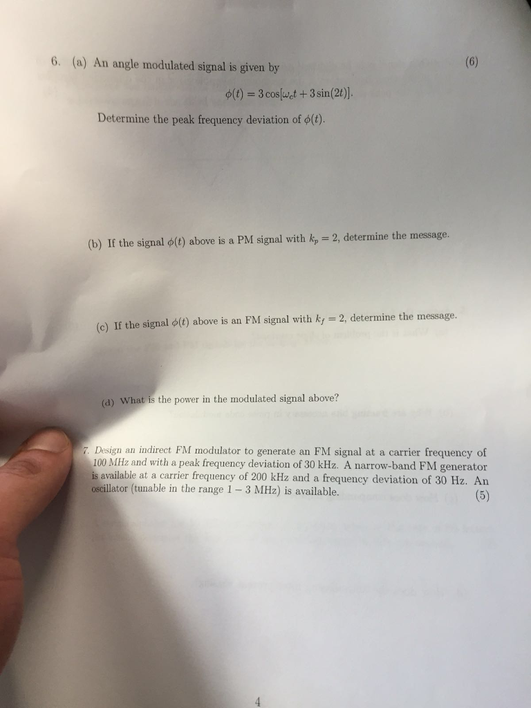 Solved (a) An angle modulated signal is given by phi(t) = | Chegg.com