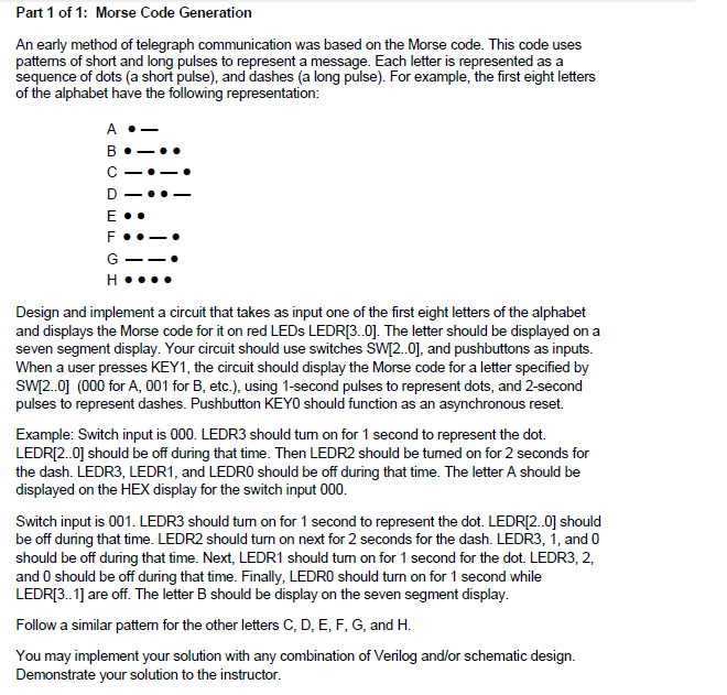 Part 1 of 1 Morse Code Generation An early method of | Chegg.com