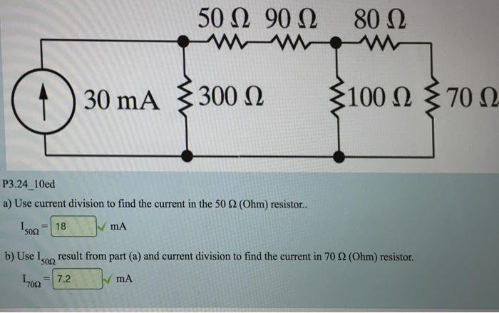 Solved Use current division to find the current in the 50 | Chegg.com