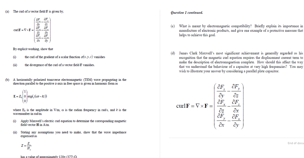 Solved (a) The curl of a vector field F is given by Question | Chegg.com